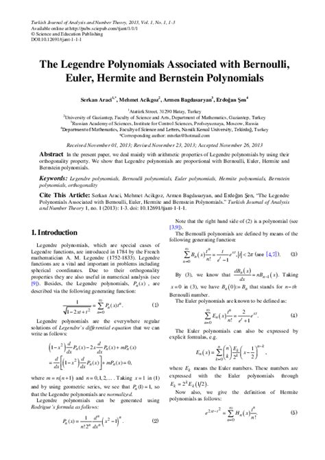 pdf the legendre polynomials associated with bernoulli euler
