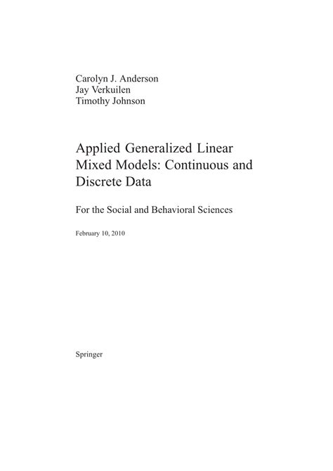 Applied Generalized Linear Mixed Models Continuous And Discrete Data Docslib