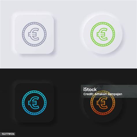 유로 통화 기호 동전 버튼 아이콘 세트 웹 디자인 응용 프로그램 Ui 등을 위한 여러 가지 빛깔의 Neumorphism 버튼 소프트 Ui 디자인 버튼 벡터 3차원 형태에