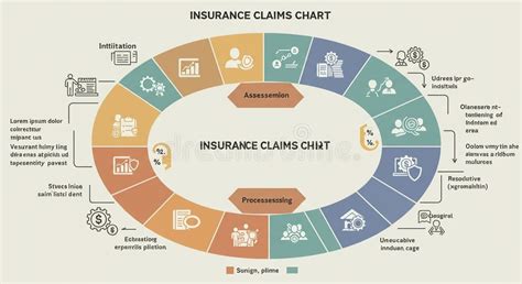 Oval Chart Depicting An Insurance Claims Process Divided Into Sections