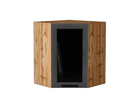 Шкаф верхний угловой остекленный Глетчер Маренго Силк Дуб Вотан