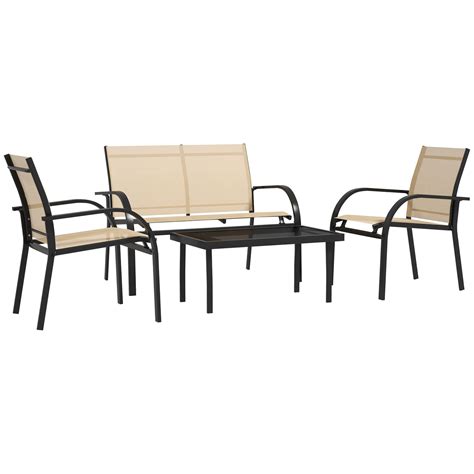 Outsunny Four Piece Curved Steel Garden Dining Set Beigegrey