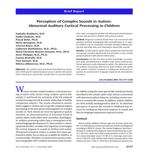 Pdf Perception Of Complex Sounds In Autism Abnormal Auditory