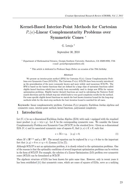 Pdf Kernel Based Interior Point Methods For Cartesian Pk Linear Complementarity Problems