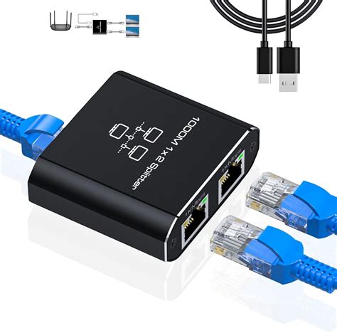 Gigabit Ethernet Splitter 1 To 2 Network Splitter With Usb Power Cable Rj45 Internet Splitter