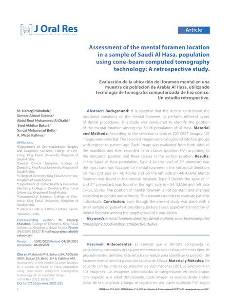 Pdf Assessment Of The Mental Foramen Location In A Sample Of Saudi Al