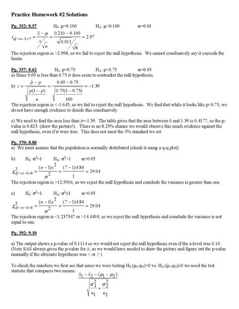 Statistical Methods I Practice Homework 2 Solutions Stat 515 Docsity
