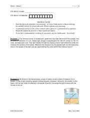 Problem Set Week Optics Pdf Optics Week Page Babe NAME Babe NUMBER