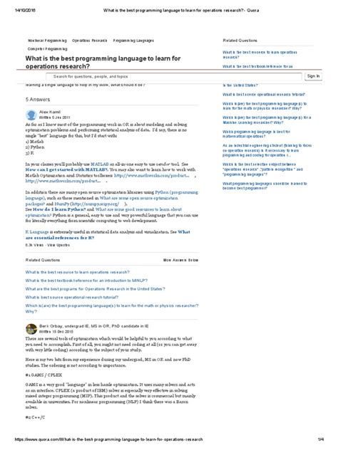 what is the best programming language to learn for operations research quora pdf computer