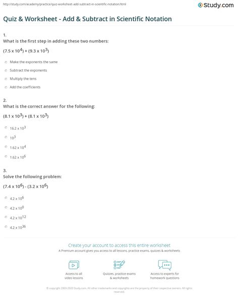 Adding Subtracting Scientific Notation Worksheet Printable Sheet Education
