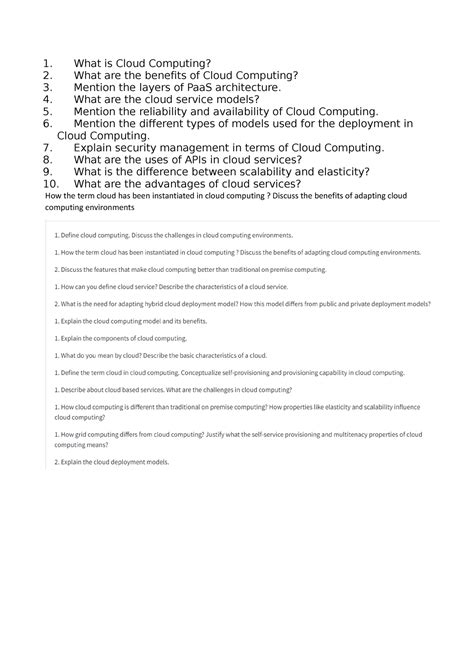 Cloud Computing Questions 1 What Is Cloud Computing 2 What Are The