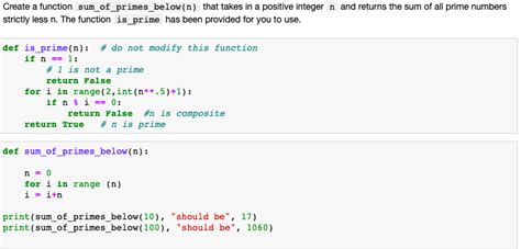solved create a function sum of primes belowin that takes