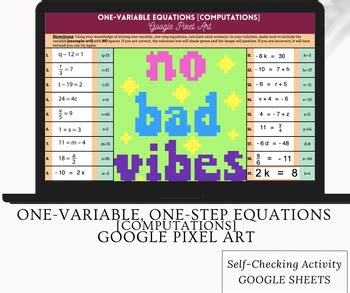 One Variable One Step Equations Computations Google Pixel Art