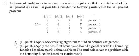 Solved Assignment Problem Is To Assign N People To N Jobs So