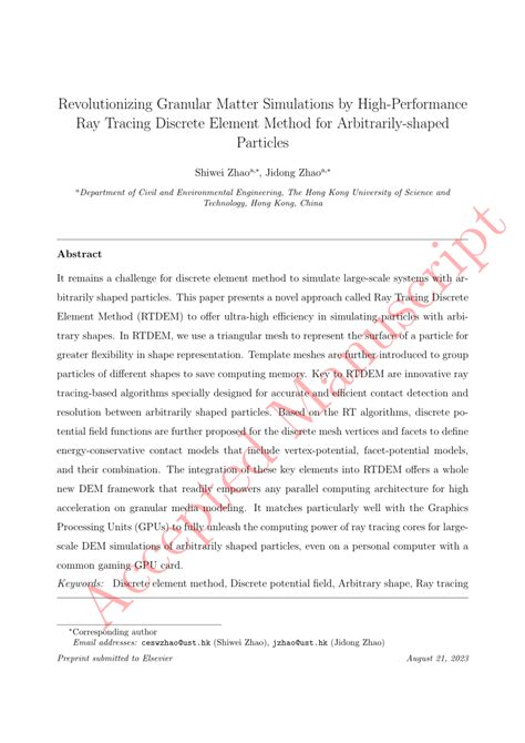 Pdf Revolutionizing Granular Matter Simulations By High Performance Ray Tracing Discrete