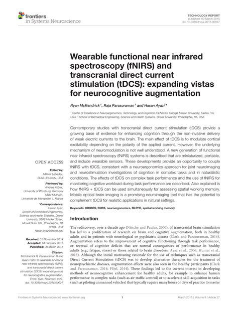 Pdf Wearable Functional Near Infrared Spectroscopy Fnirs And