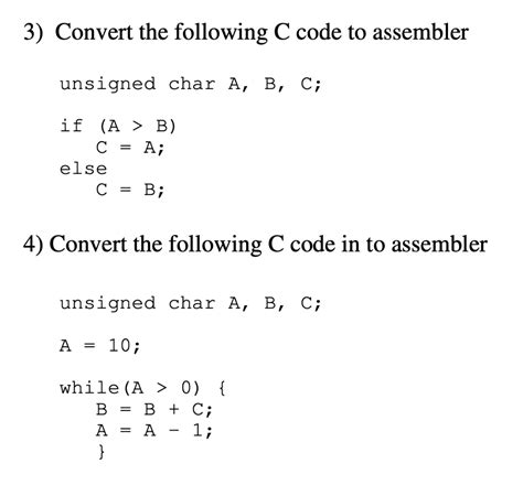 Solved 3 Convert The Following C Code To Assembler Unsigned