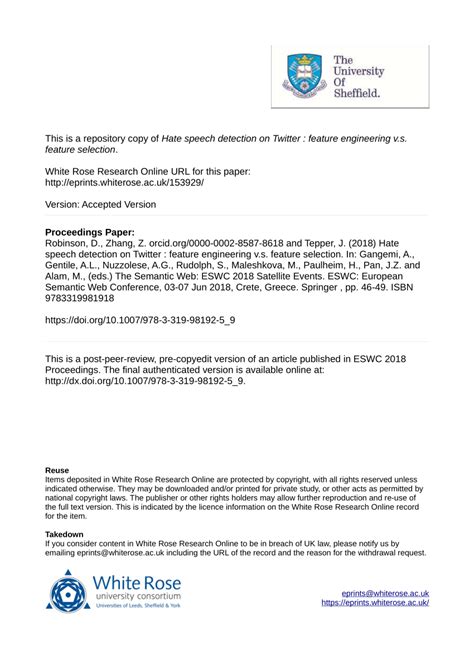 Pdf Hate Speech Detection On Twitter Feature Engineering V S