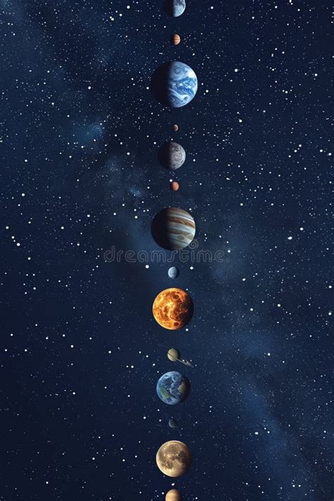 Planetary Alignment In The Solar System Each Body Vividly Detailed Against A Backdrop Of Distant