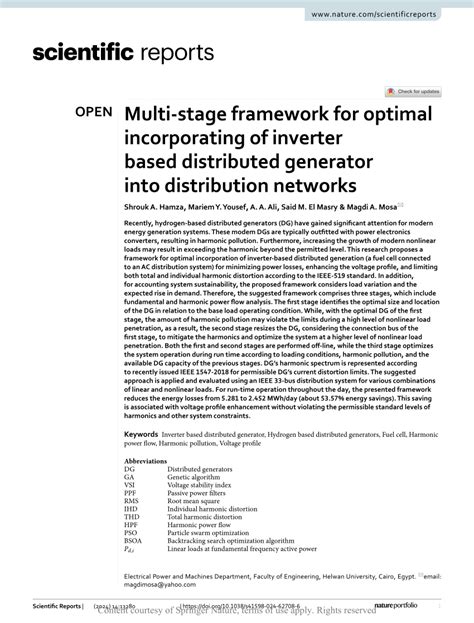 Pdf Multi Stage Framework For Optimal Incorporating Of Inverter Based Distributed Generator