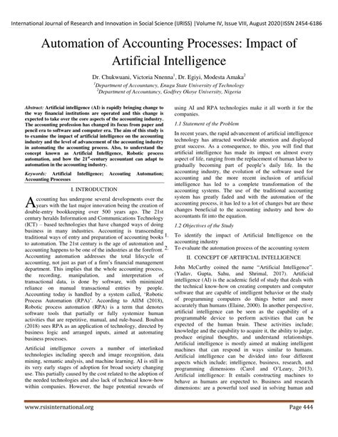 Pdf Automation Of Accounting Processes Impact Of Artificial Intelligence