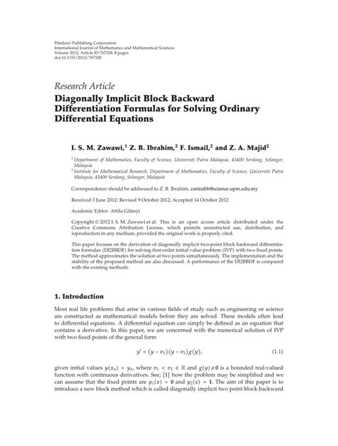PDF Diagonally Implicit Block Backward Differentiation Formulas For Solving Ordinary