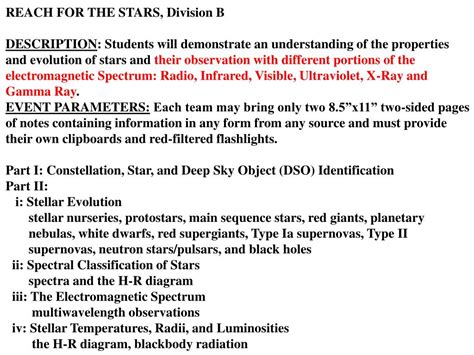 Ppt National Science Olympiad Reach For The Stars B Event 2013
