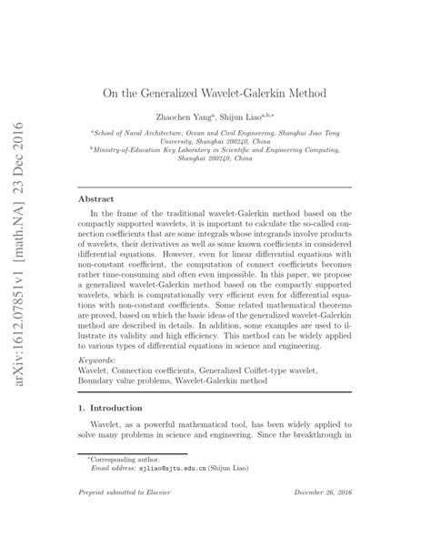 Pdf On The Generalized Wavelet Galerkin Method