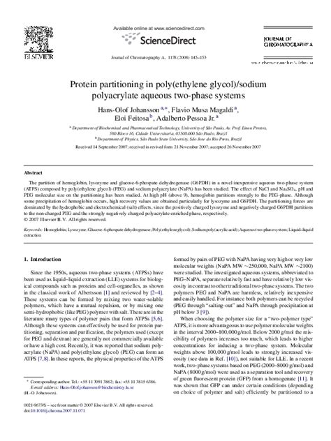Pdf Protein Partitioning In Polyethylene Glycolsodium Polyacrylate Aqueous Two Phase