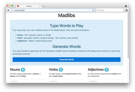 RxJS Advanced Tutorial Use The Madlibs API