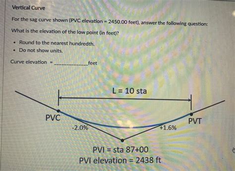 Solved Vertical Curve For The Sag Curve Shown PVC Elevation Chegg