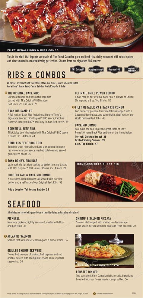Menu At Tony Romas Restaurant Winnipeg 656 St James St