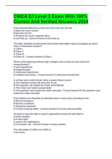 CWEA E I Level 3 Exam With 100 Correct And Verified Answers 2024 Cwea Stuvia US