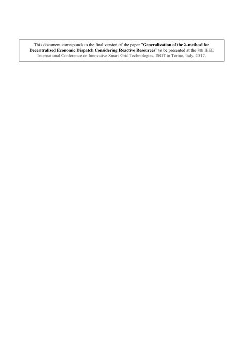 Pdf Generalization Of The Lambda Method For Decentralized Economic Dispatch Considering