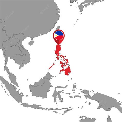 세계 지도 벡터 일러스트 레이 션에 필리핀 국기와 핀 지도 프리미엄 벡터