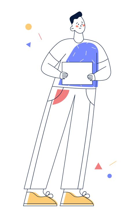 Man Holds Blank Placard Or Paper Male Character Shows Empty Banner Outline Line Art Vector