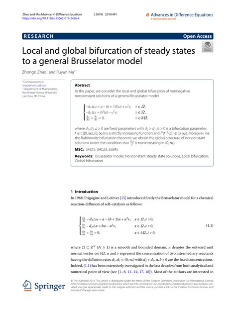 Pdf Local And Global Bifurcation Of Steady States To A General Brusselator Model