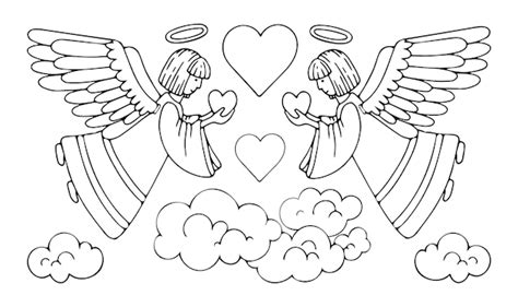 색칠 공부 페이지 천사는 평화와 사랑을줍니다 천국의 거룩한 수호 천사 손으로 그린 라인 아트 프리미엄 벡터