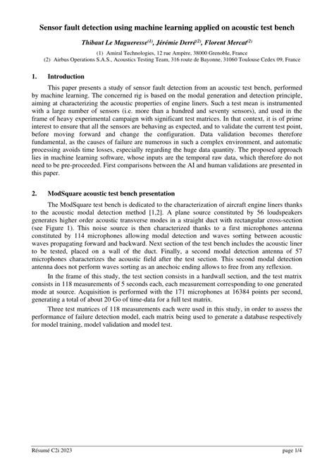 Pdf Sensor Fault Detection Using Machine Learning Applied On Acoustic Test Bench
