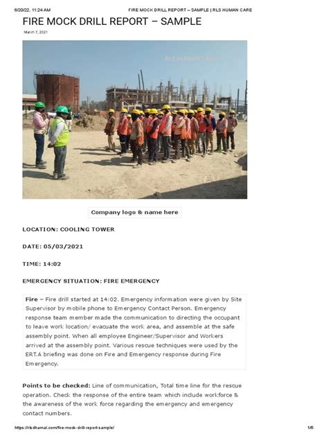 Fire Mock Drill Report Sample Rls Human Care Pdf Emergency Firefighting