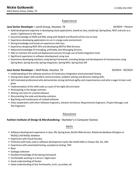 Java Senior Developer Resume Samples Velvet Jobs