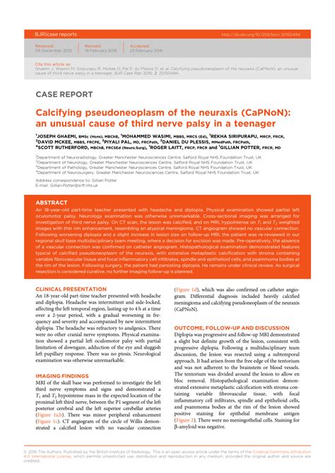 Pdf Calcifying Pseudoneoplasm Of The Neuraxis Capnon An Unusual