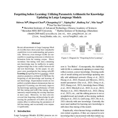 Forgetting Before Learning Utilizing Parametric Arithmetic For Knowledge Updating In Large