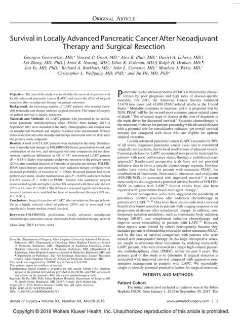 Pdf Survival In Locally Advanced Pancreatic Cancer After Neoadjuvant Therapy And Surgical