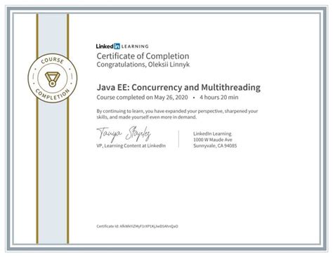 Certificate Ofcompletion Java Ee Concurrency And Multithreading Pdf