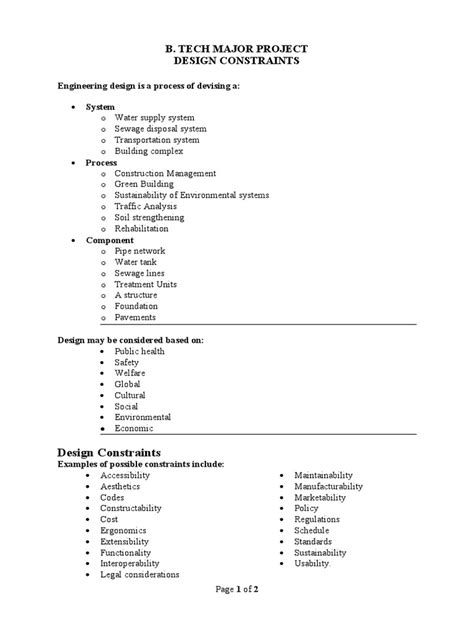 B Tech Major Project Design Constraints Engineering Design Is A Process Of Devising A Pdf