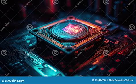 Futuristic Cpu With Intricate Circuitry Patterns And Glowing Lights Stock Illustration