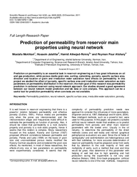 Pdf Prediction Of Permeability From Reservoir Main Properties Using Neural Network