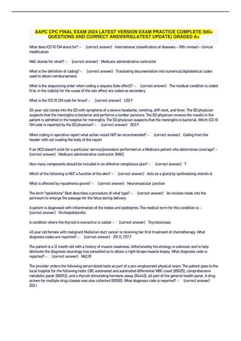 Aapc Cpc Final Exam 2024 Latest Version Exam Practice Complete 500 Questions And Correct