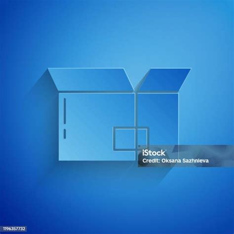 파란색 배경에 격리 된 종이 절단 판지 판지 상자 아이콘입니다 상자 포장 소포 기호 배달 및 포장 종이 아트 스타일입니다 벡터 일러스트레이션 나무 상자에 대한 스톡 벡터